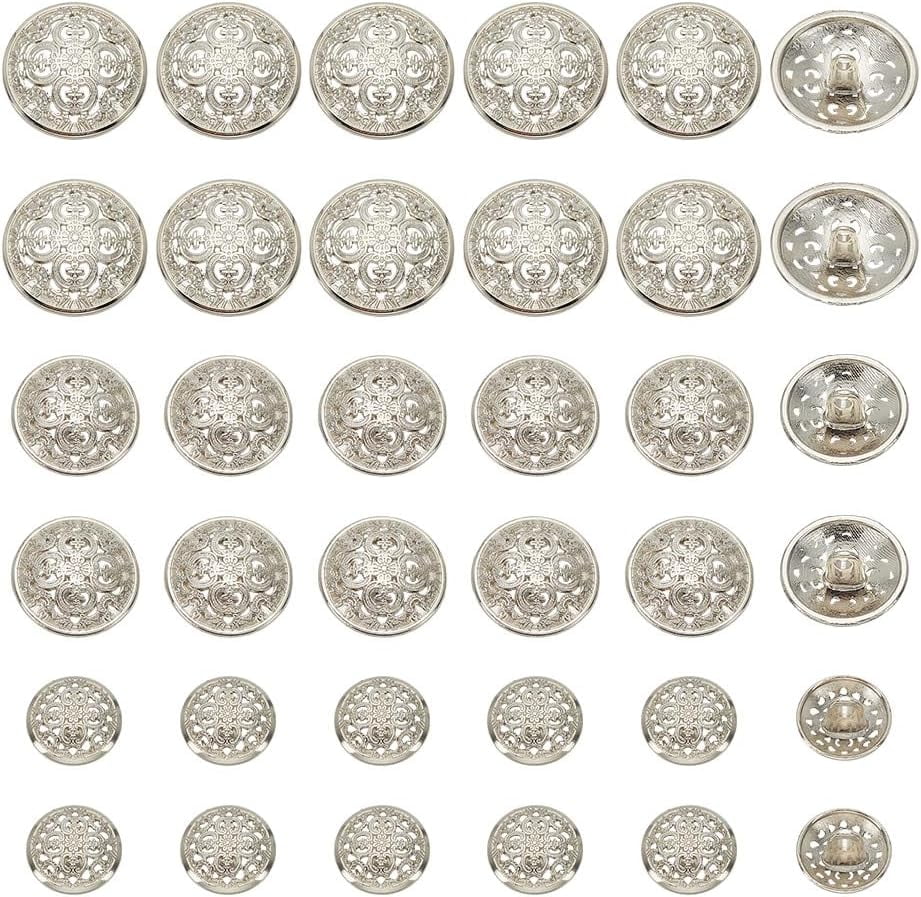 60Pcs Metal Blazer Button 3 Size Hollow Sewing Button Sliver Buttons ...