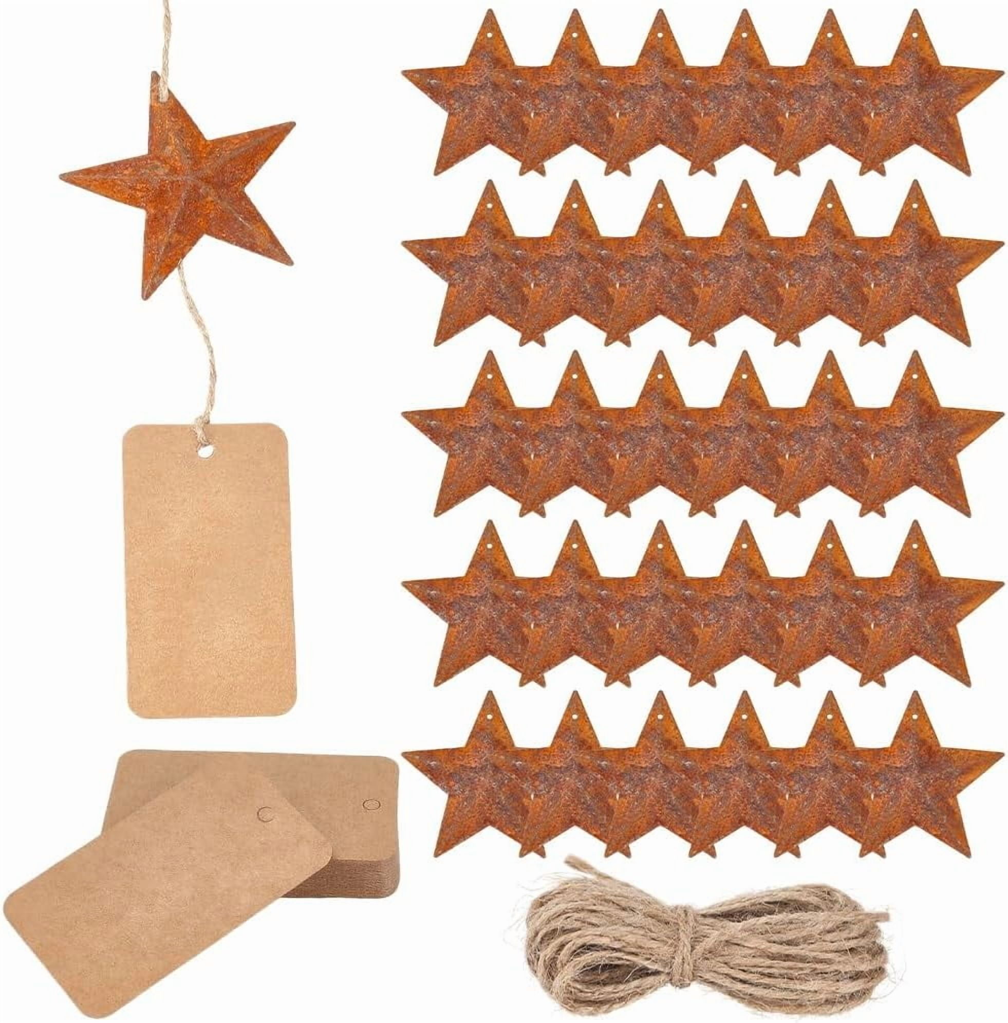 60Pcs Metal Rusty Barn Star Kraft Tags Kits Included 30Pcs 62mm Rustic ...