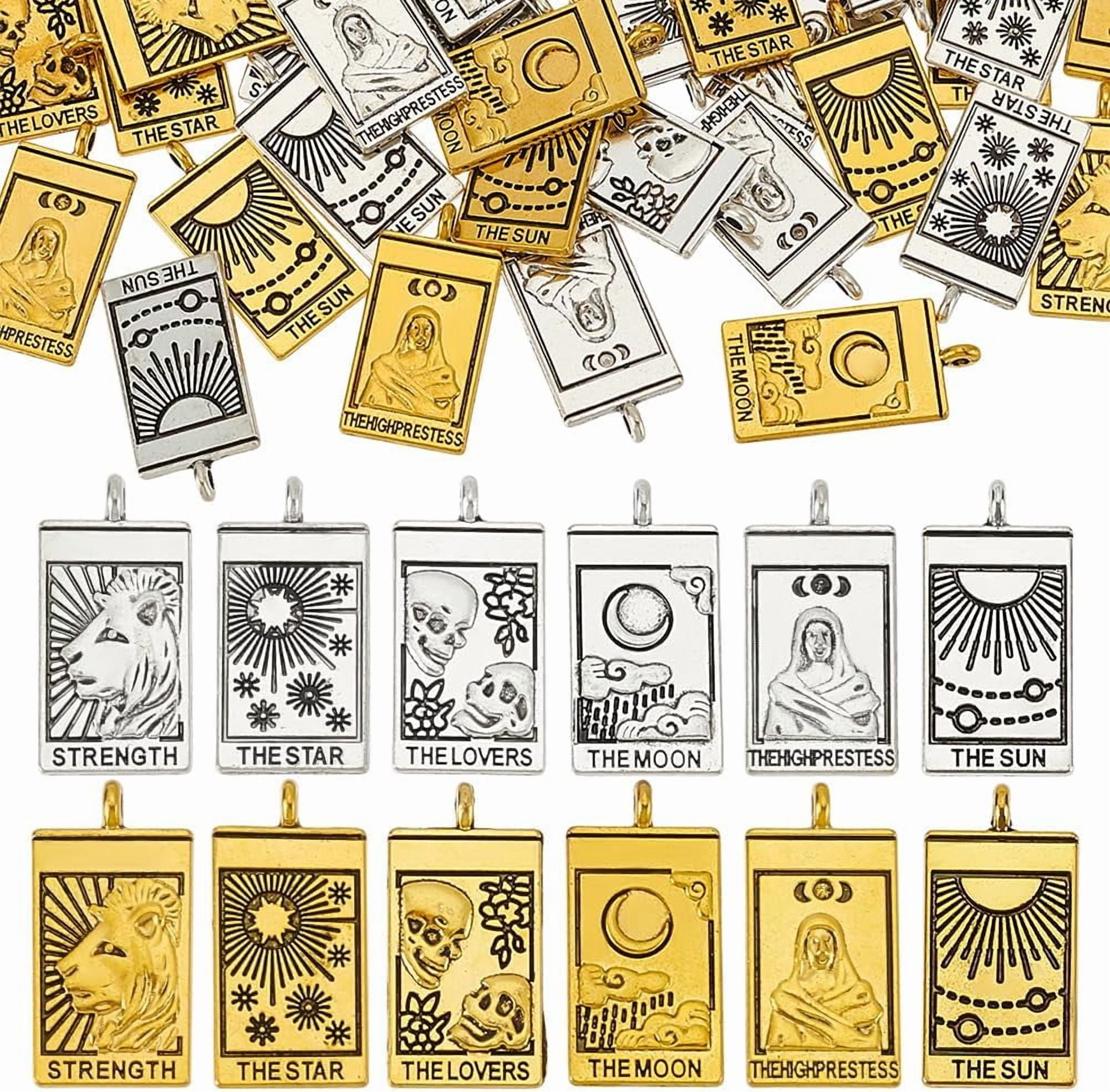 60Pcs Metal Tarot Card Charms 26mm Golden Silver Sun Moon Tarot Card ...
