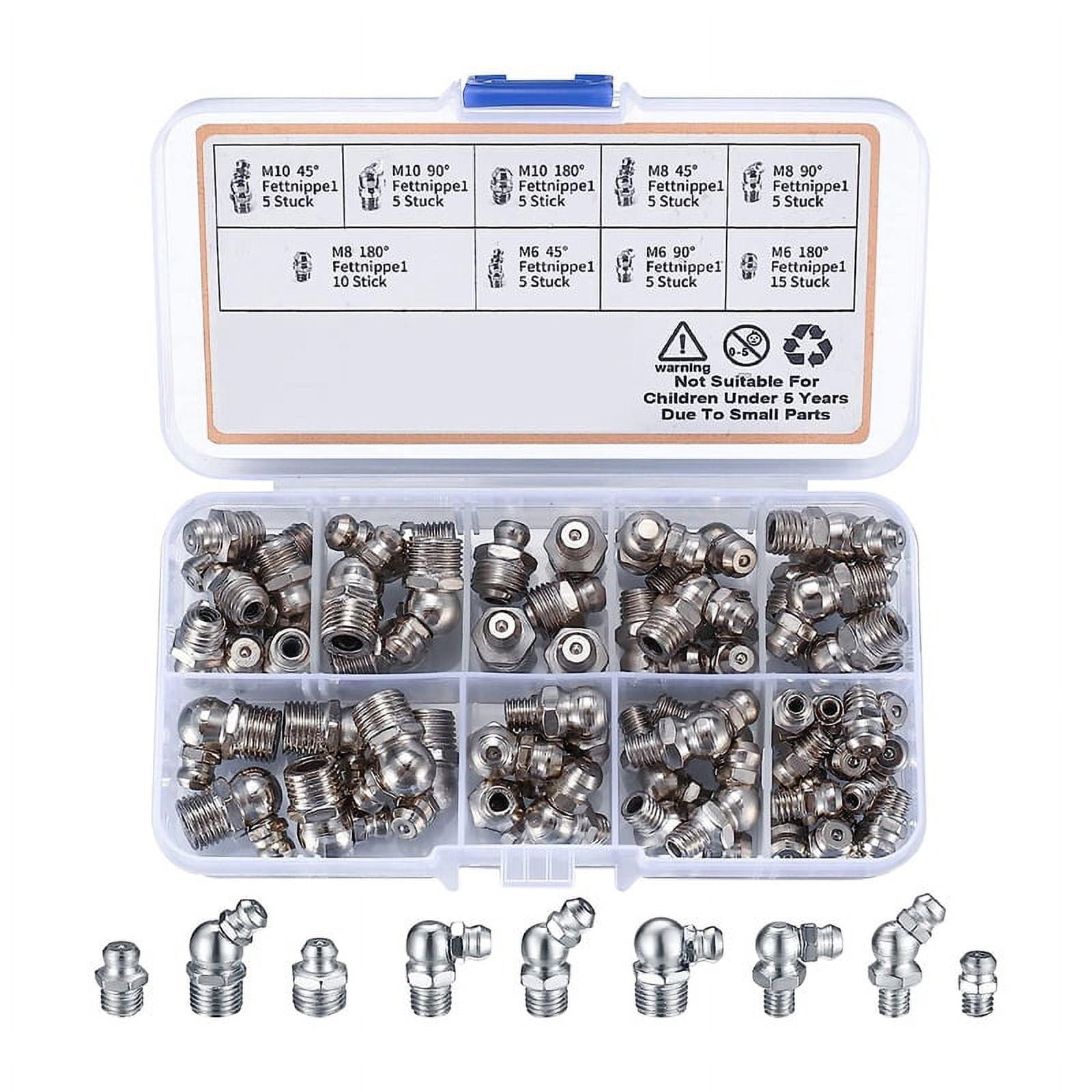60Pcs Metric Grease Fittings Kit, M6 M8 M10 45 90 Degree Hydraulic ...