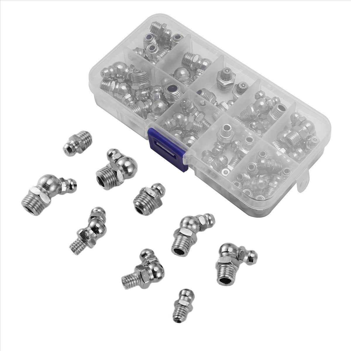 60Pcs Metric Grease Fittings Kit, M6 M8 M10 45 90 Degree Hydraulic ...