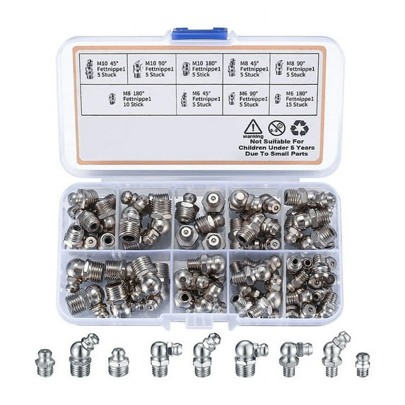 60Pcs Metric Grease Fittings Kit, M6 M8 M10 45 90 Degree Hydraulic Zerk ...