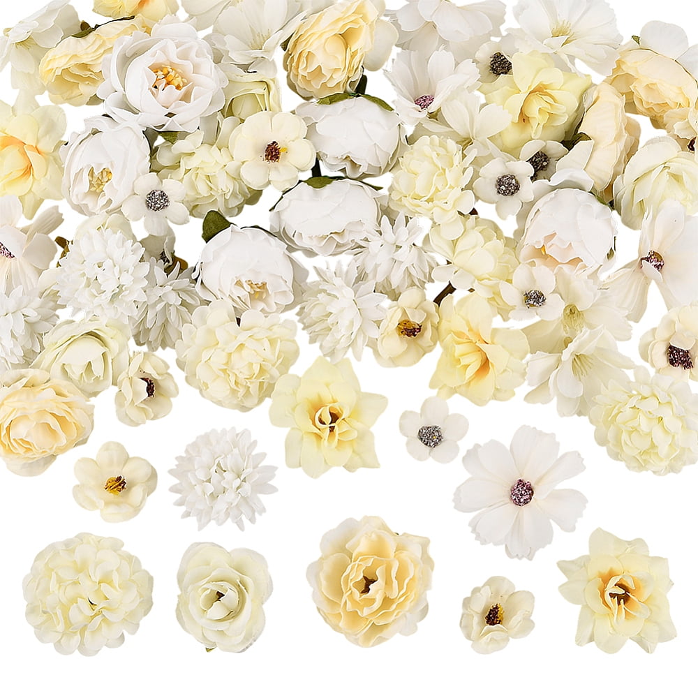 60Pcs Mini Flowers Small Artificial Rose Heads Bulk White Yellow ...