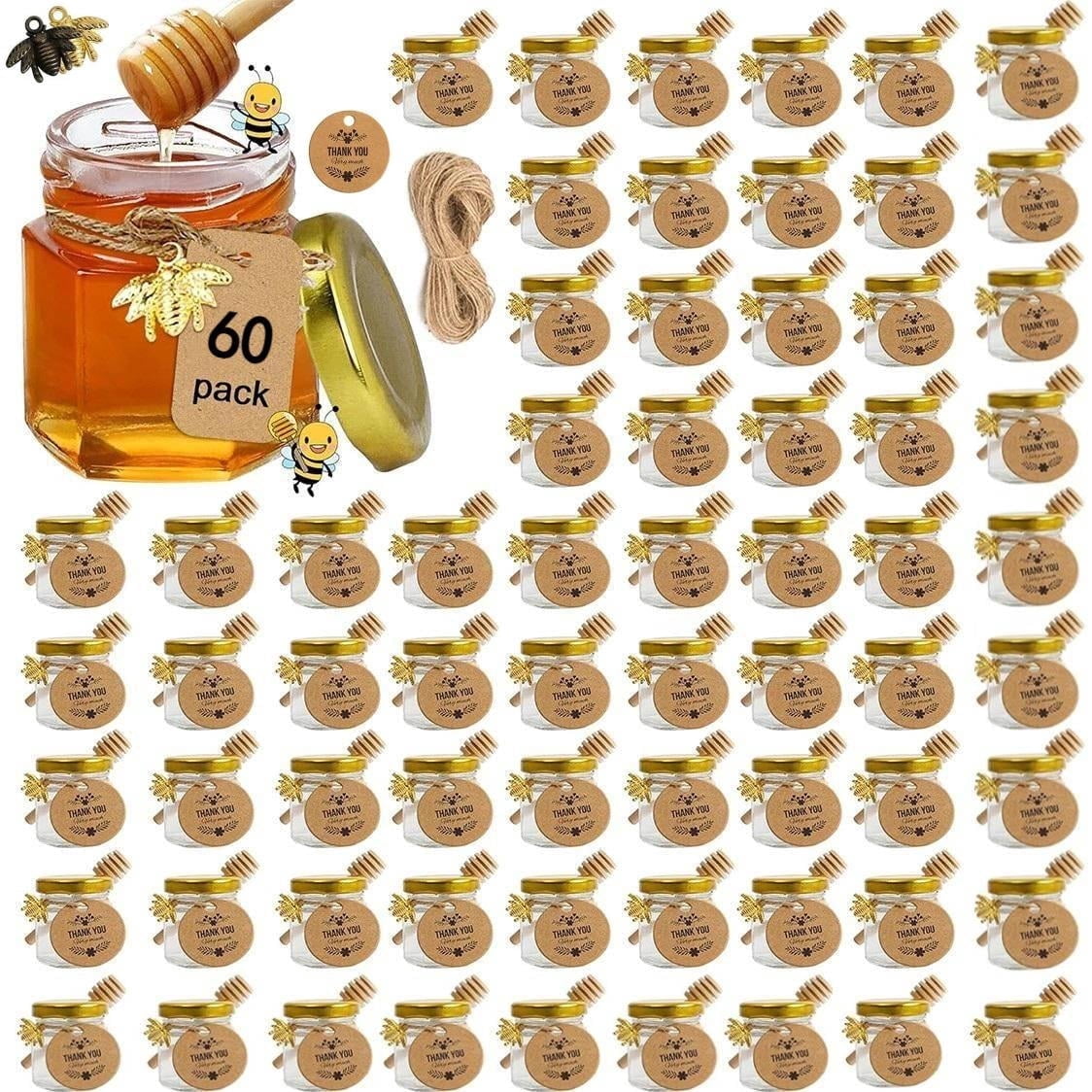 60Pcs Mini Glass Honey Jars 1.5Oz Hexagon Small Honey Jars In Bulk with ...