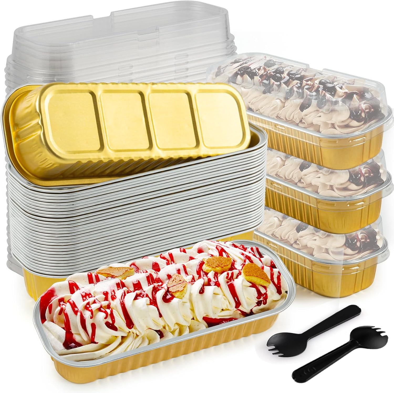 60Pcs Mini Loaf Pans with Lids and Spoons, Aluminum Foil Baking Pans ...