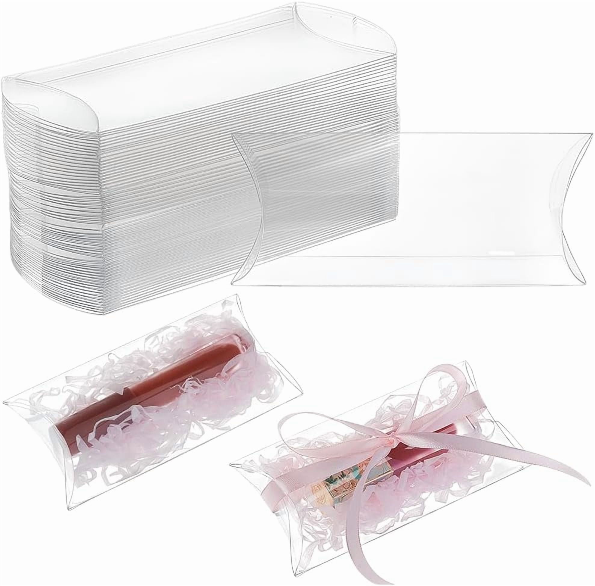 60Pcs PVC Plastic Pillow Boxes Gift Candy Transparent Packing Box Clear ...