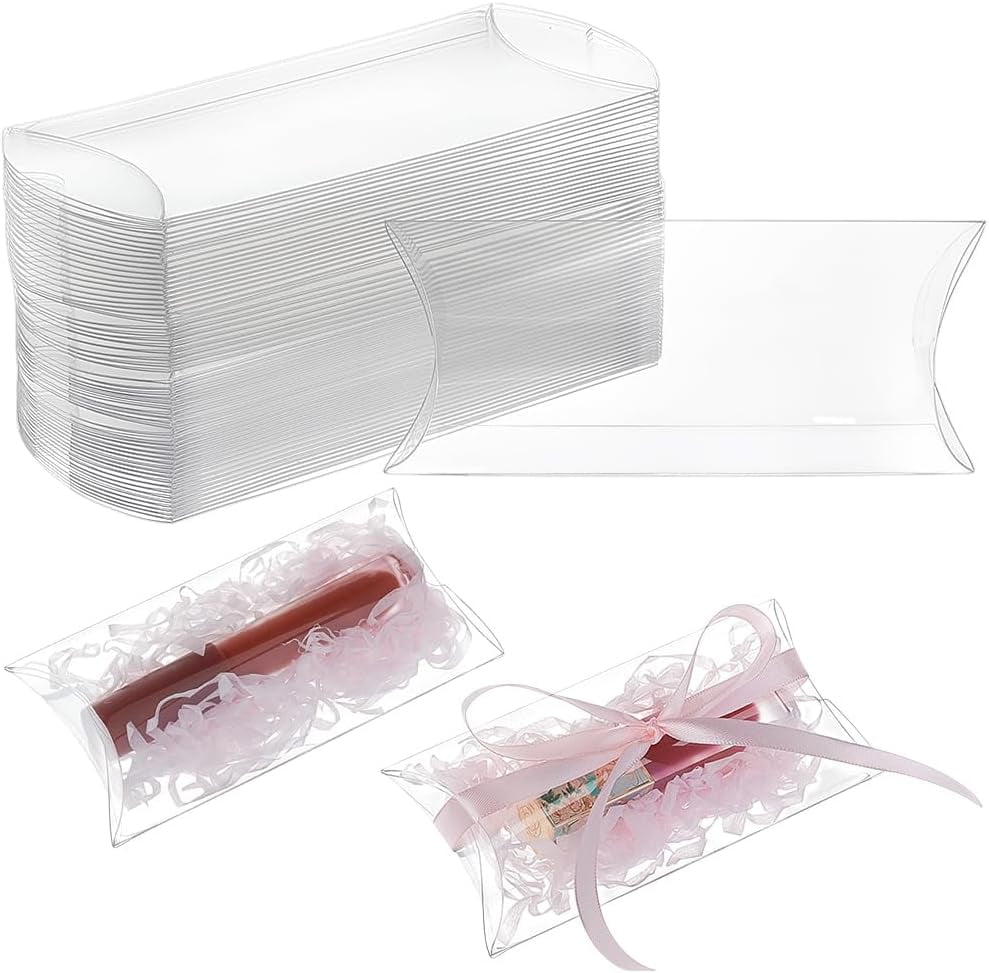 60Pcs PVC Plastic Pillow Boxes Gift Candy Transparent Packing Box Clear ...