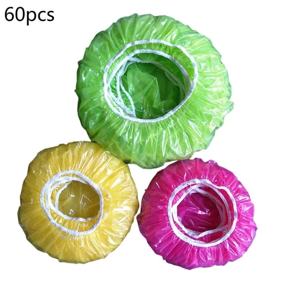 60Pcs Plastic Bowl Covers Elastic Reusable Food Storage Stretch Saran ...