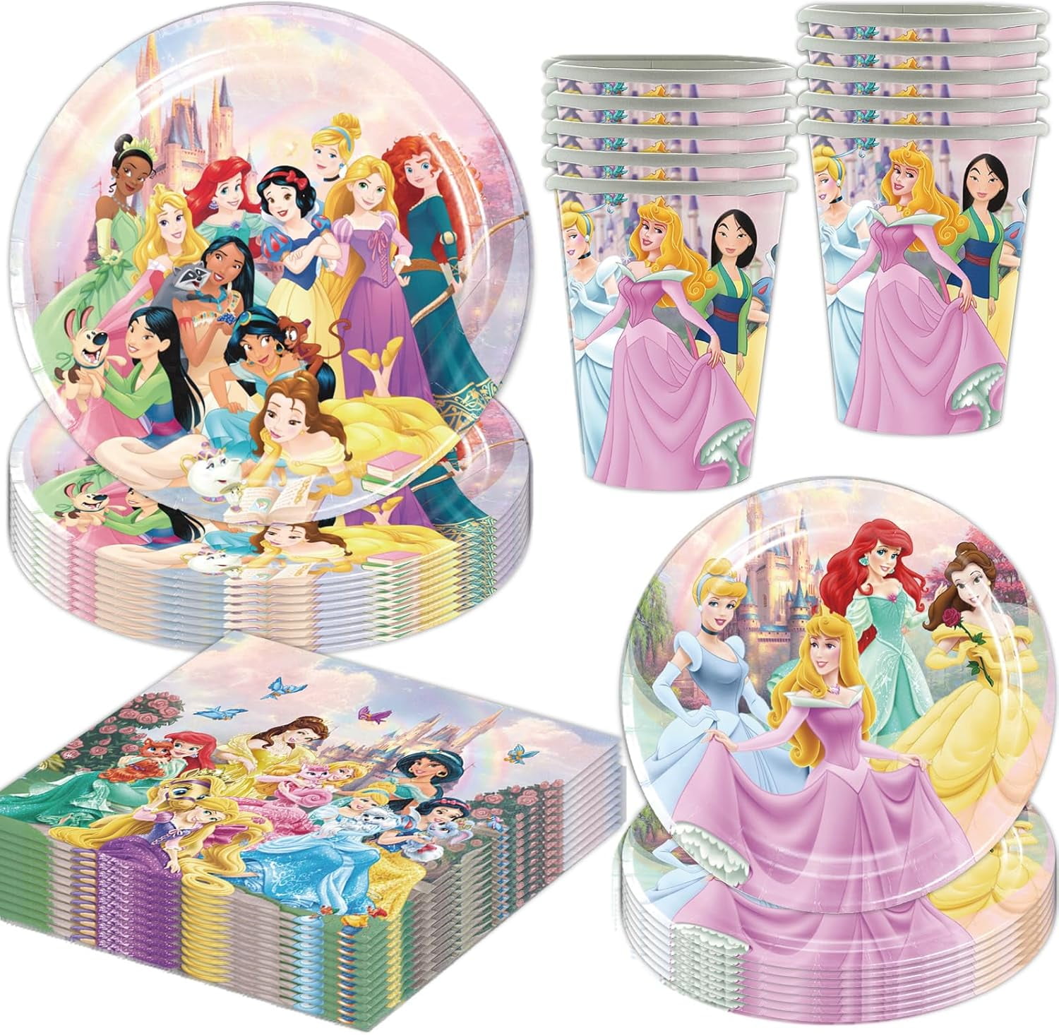 60Pcs Princess Birthday Party Tableware Set,including Plates,Napkins ...