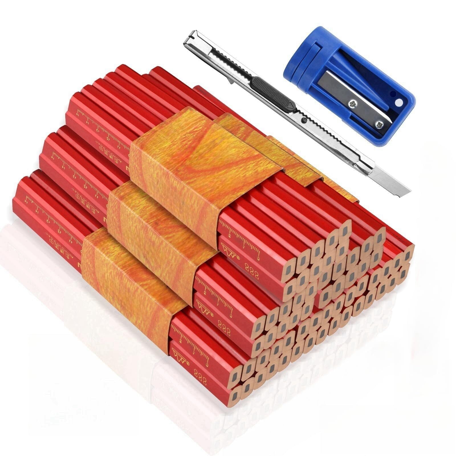 60Pcs Professional Carpenter Pencils Octagonal Flat Woodworking Marking ...
