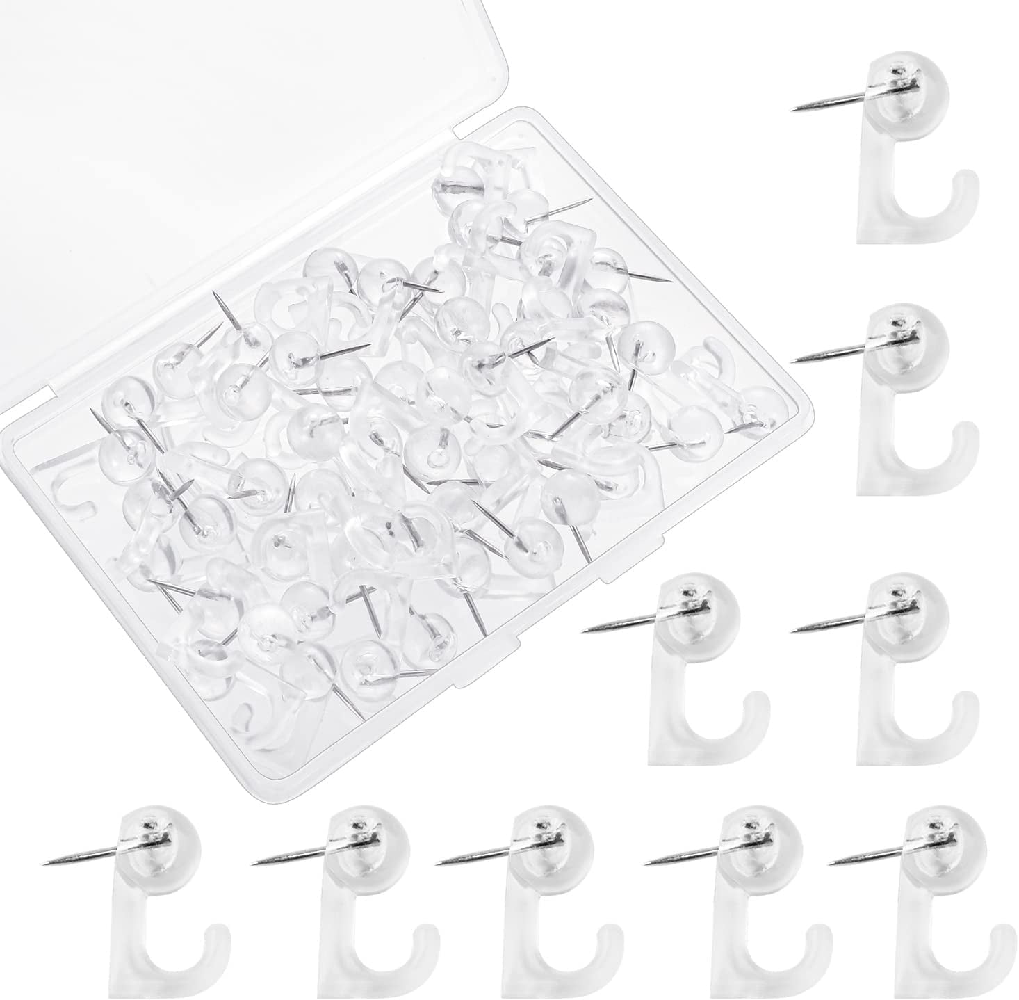 60Pcs Push Pin Hooks, Clear Thumb Tacks Wall Push Pins Plastic Heads ...