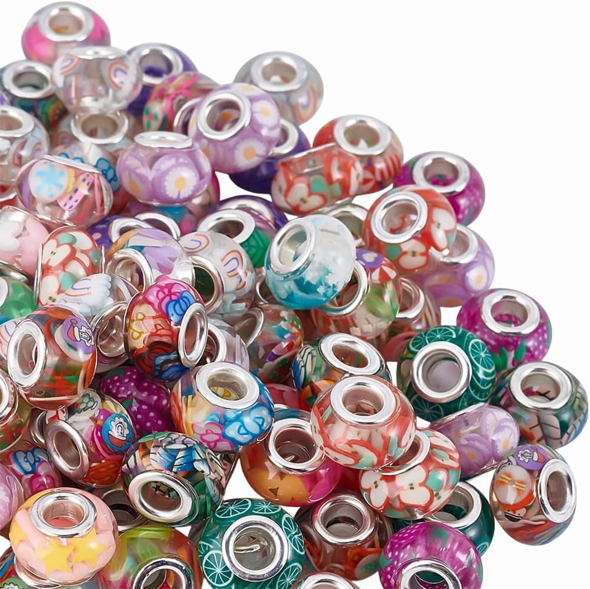 60Pcs Resin European Beads Bulk 14mm Large Hole Beads with Silver Color ...