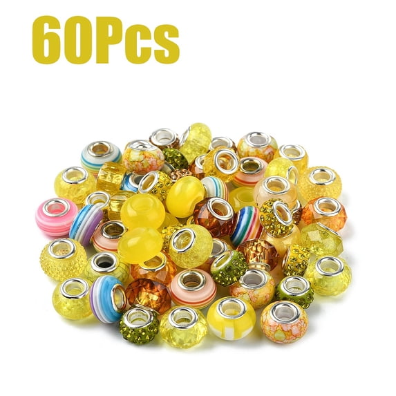 60Pcs Resin European Beads Large Hole Beads with Silver Tone Brass ...