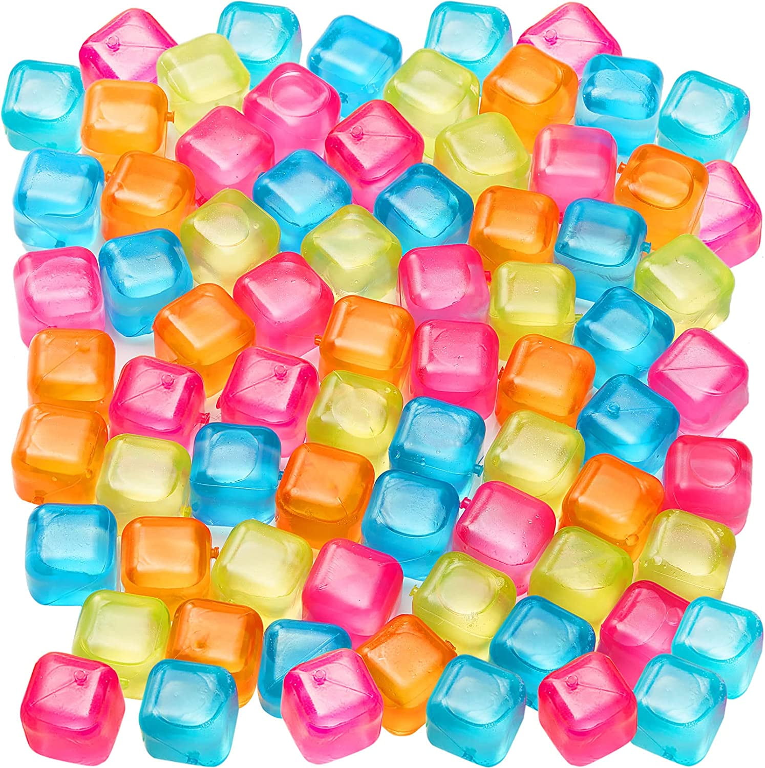 60Pcs Reusable Ice Cubes - Colorful Plastic, Non-Diluting Square Cubes ...