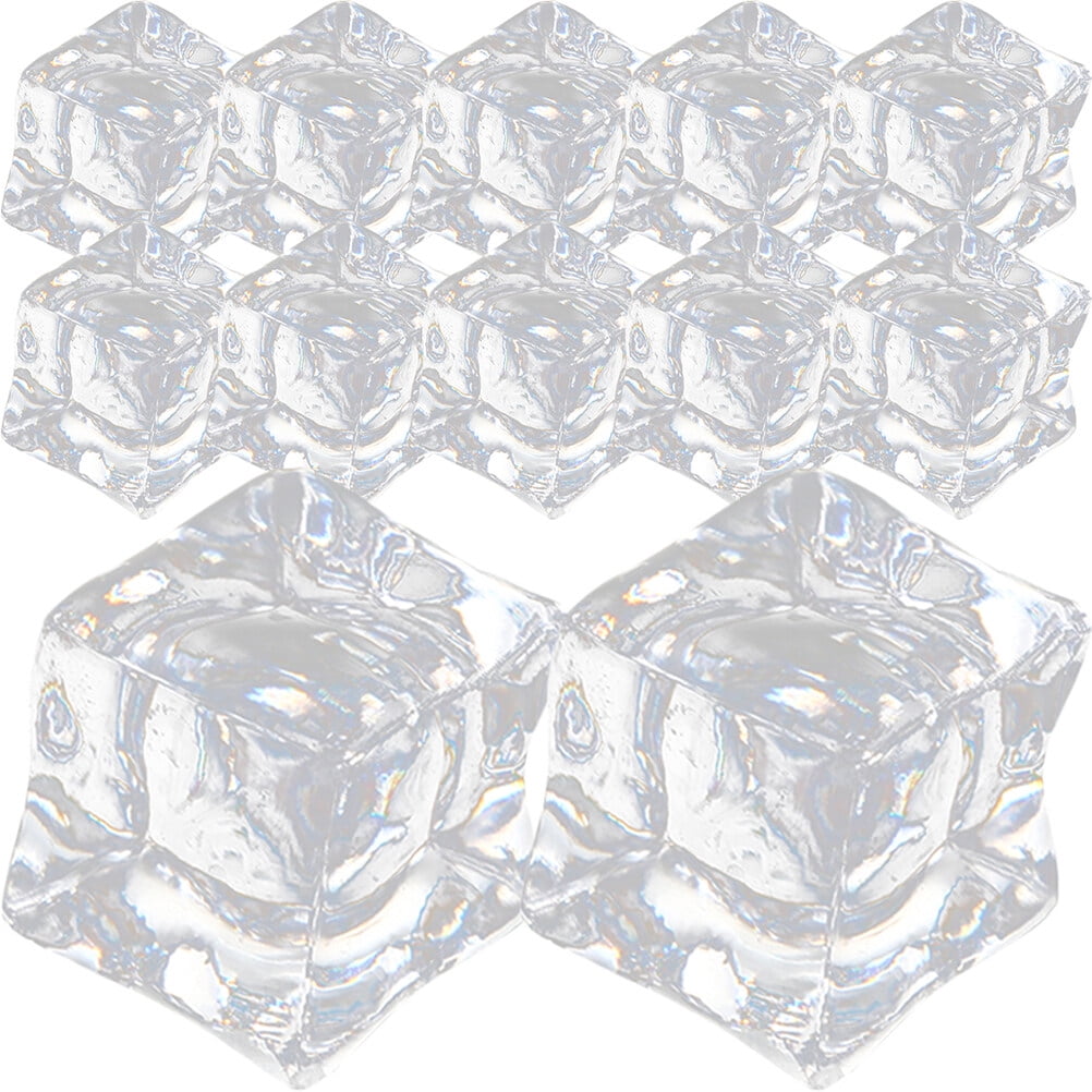 60Pcs Reusable Plastic Ice Cubes Clear Fake Ice Cubes Artificial Square ...