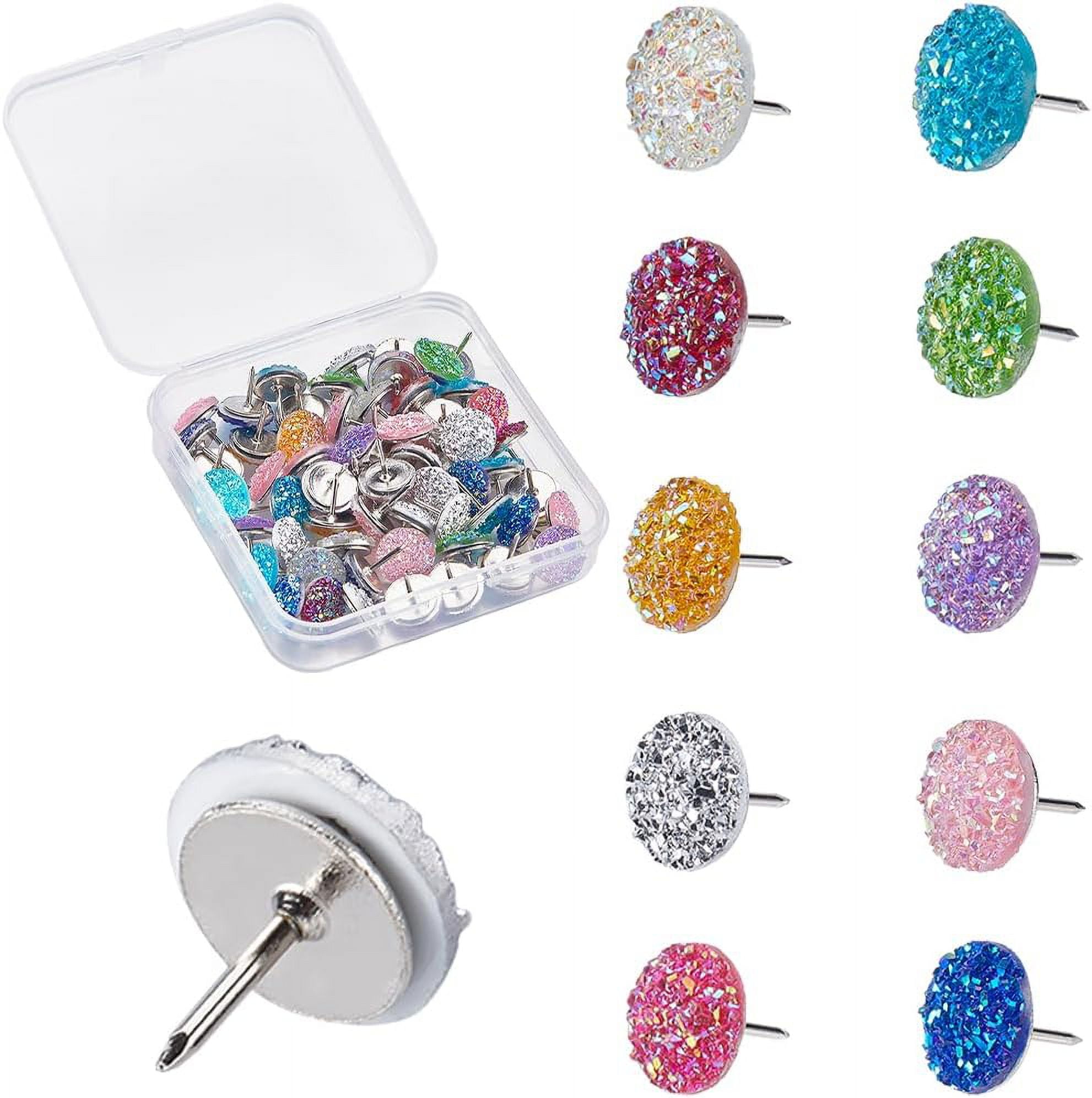 60Pcs Rhinestone Push Pins Resin Glitter Meter Thumbtacks Pin Shiny Colorful Bling Decorative ...