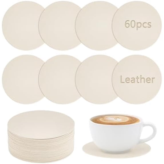60Pcs Round Leather Coasters for Drinks, 4"" Dual Sided Washable Cup ...
