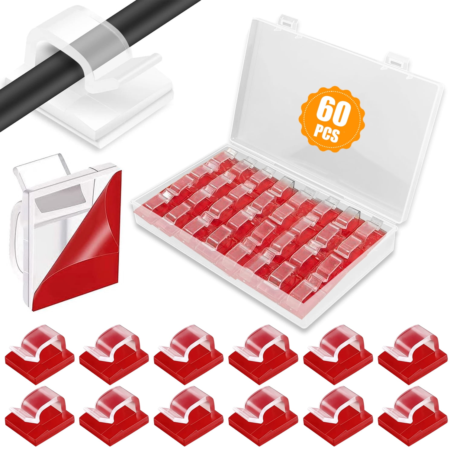 60Pcs Self Adhesive Cable Clip Clear Outdoor Cable Clips Organizer ...