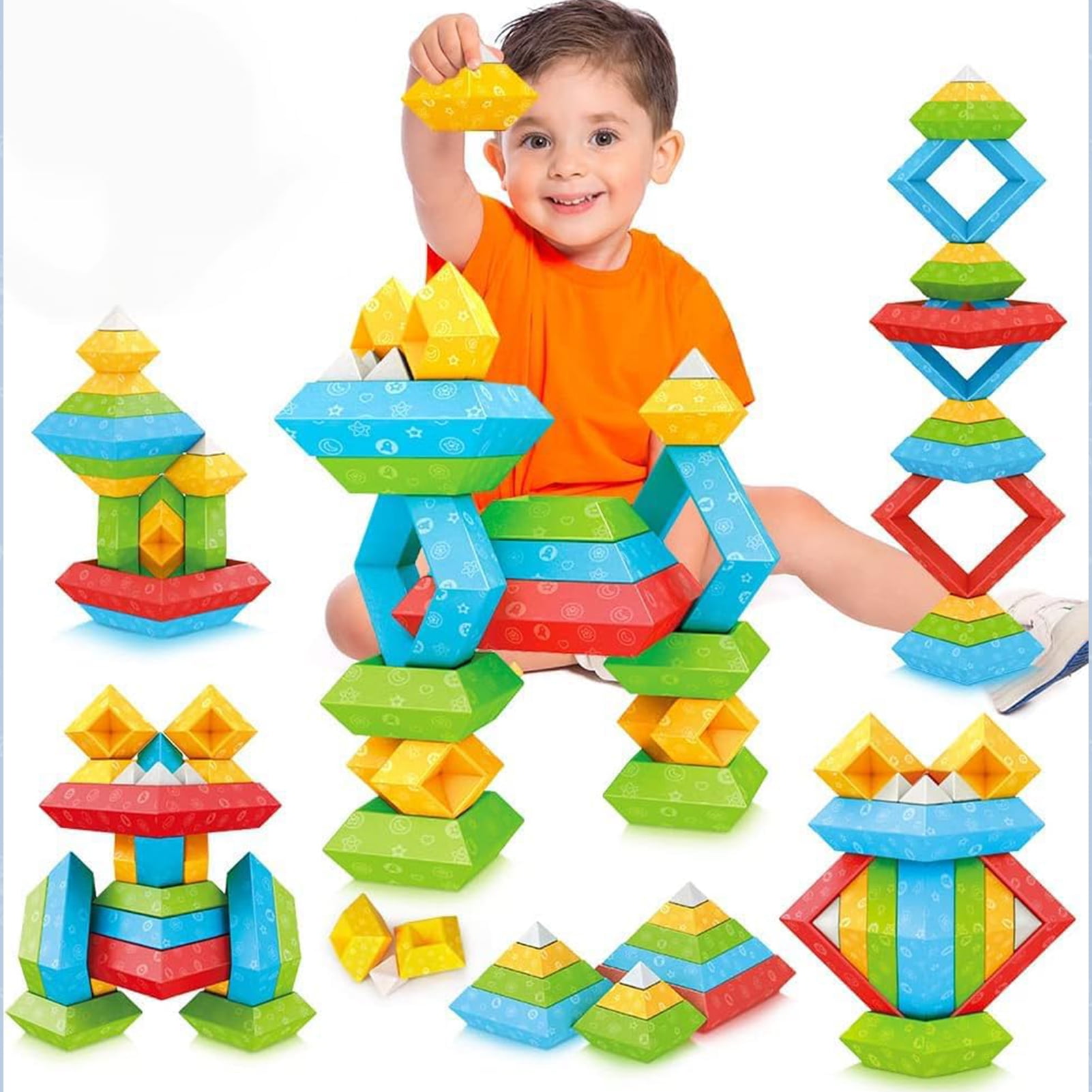 60Pcs/Set Kids Building Block Toy Color Shape Cognition Toddlers ...