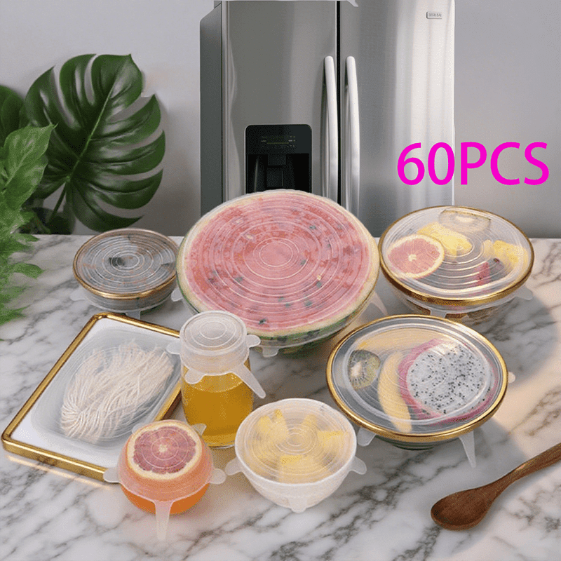 60Pcs Silicone Stretch Lids, Pack Reusable Silicone Lids, Durable Food ...