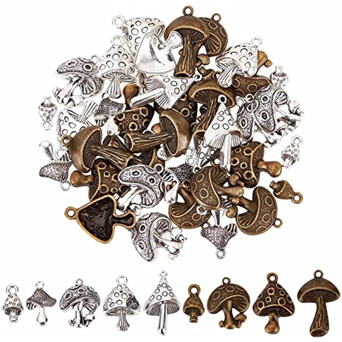 60Pcs Silver Mushroom Charms Mushroom Charm Bulk Tibetan Style Food ...