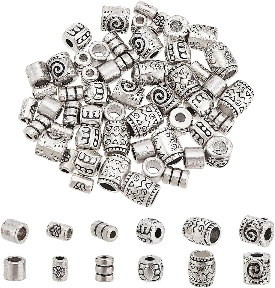 60Pcs Silver Tube Beads Tibetan Column Spacer Beads Bulk 1-4mm Large ...