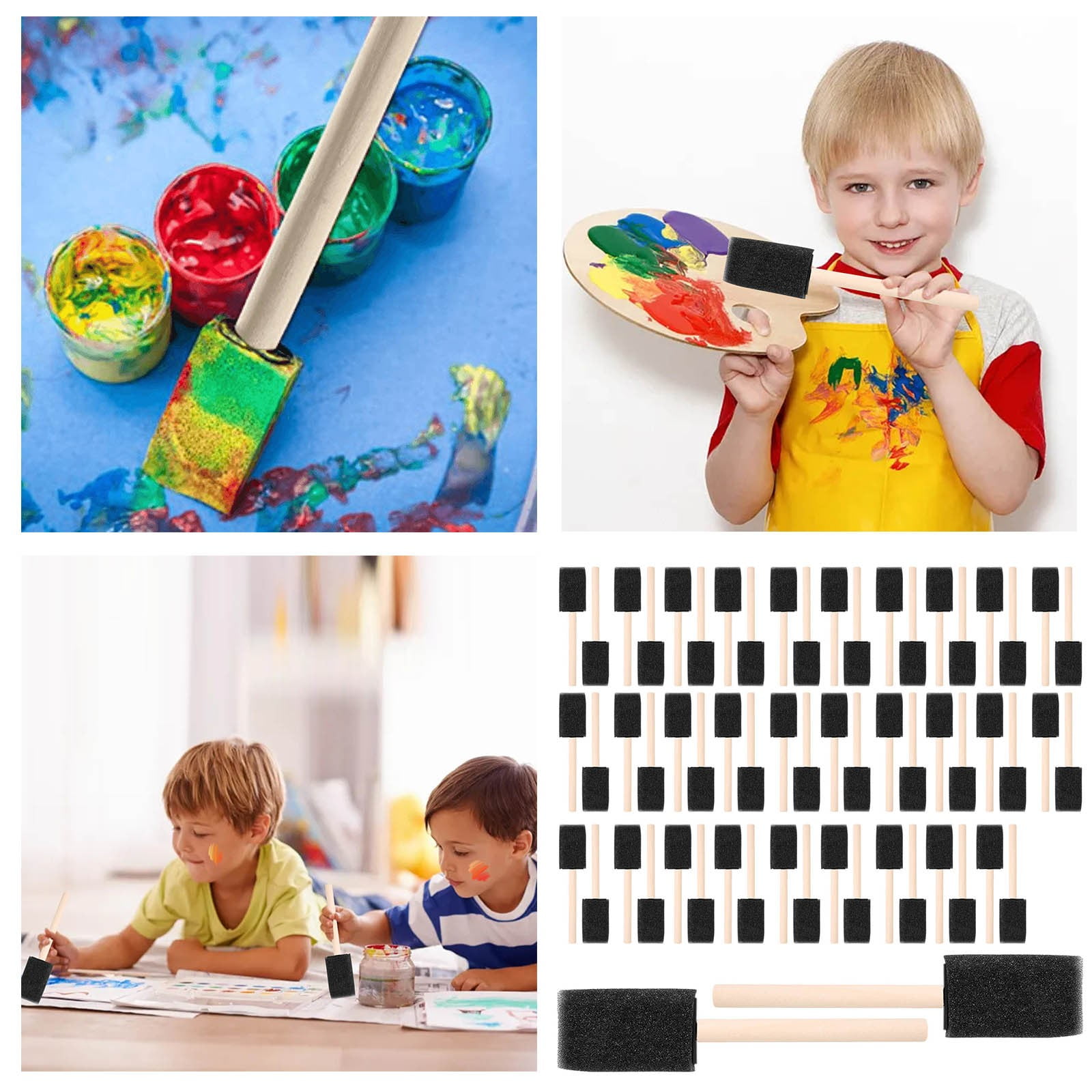 60Pcs Small Foam Paint Brush Sponge Foam Brush Painting Set Wood Handle ...