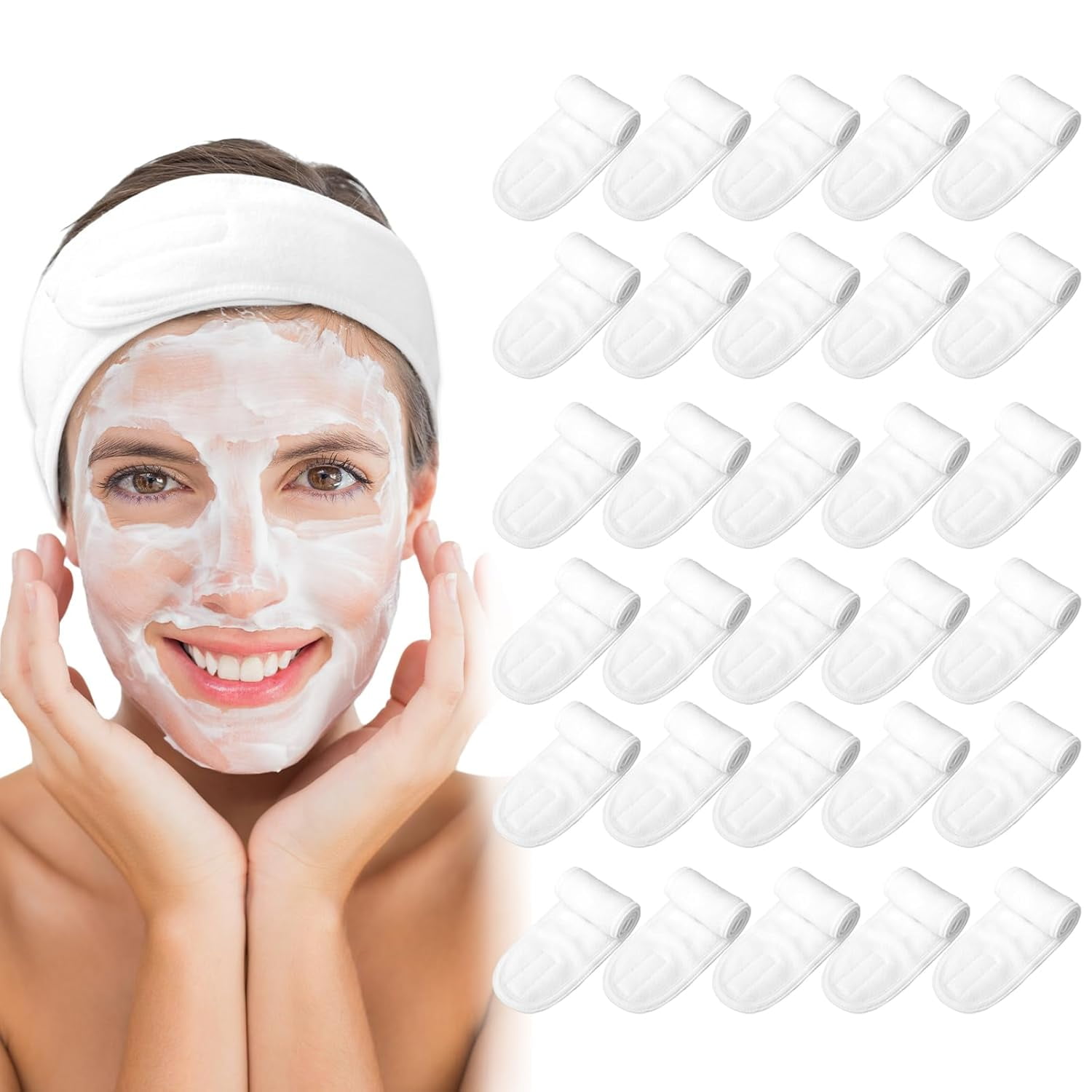 60Pcs Spa Facial Headbands Head Wrap Stretch White Cloth Hair Bands for ...