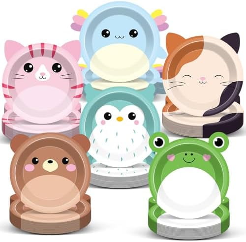 60Pcs Squish Animals Paper Plates, 7 Inch Kawaii Animal Dessert Plates ...