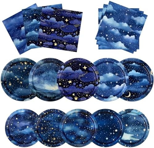 60Pcs Starry Night Party Tableware - All- Galaxy Paper Plates & Napkins ...
