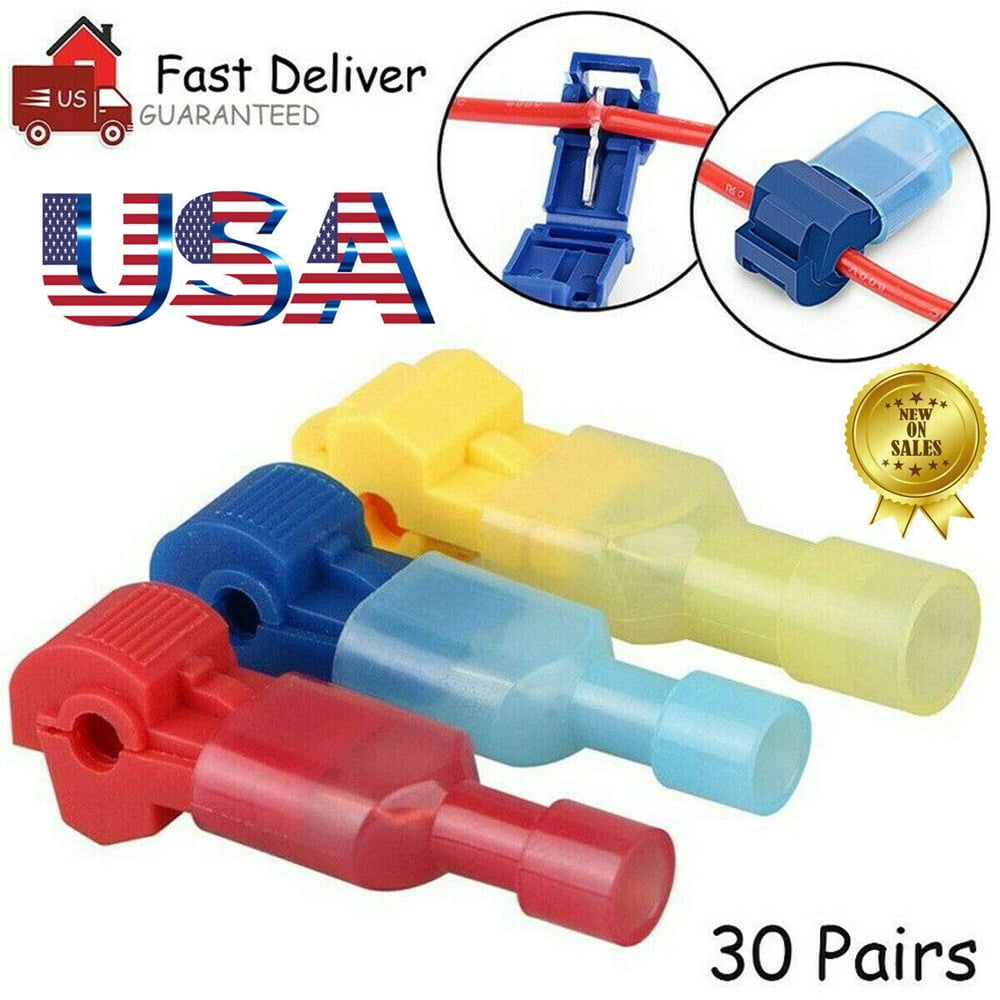 60Pcs T-Tap Splice Wire Connector Insulated Spade Electrical Crimp ...