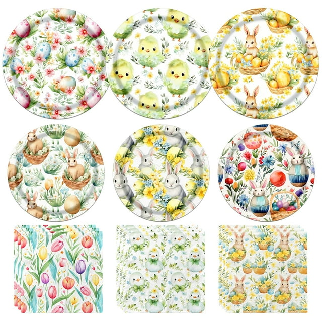 60Pcs TMH1 Easter Plates and Napkins with Happy Easter and Easter Eggs ...