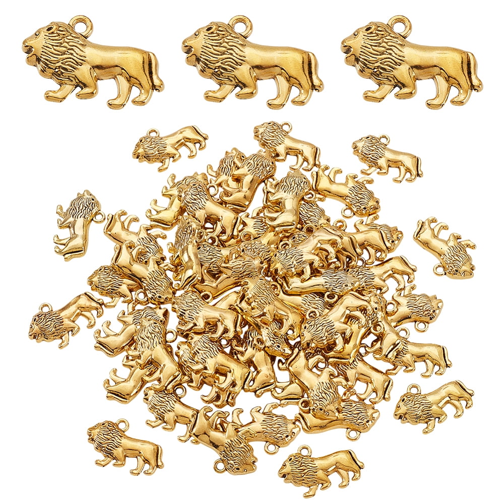 60Pcs Tibetan Style Zinc Alloy Pendants Lion Golden 18x28x6mm Hole: 2mm ...