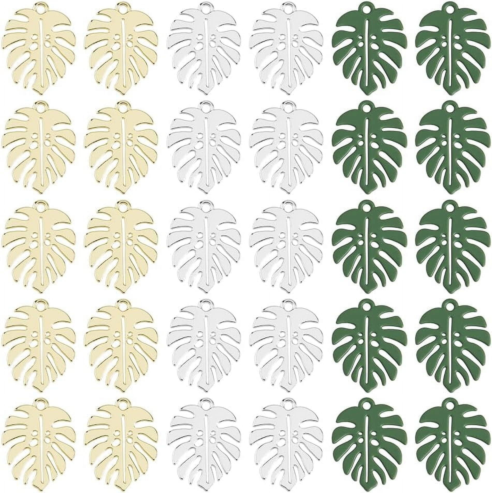 60Pcs Tropical Leaf Charms 3 Colors Palm Leaves Charms Alloy Monstera ...