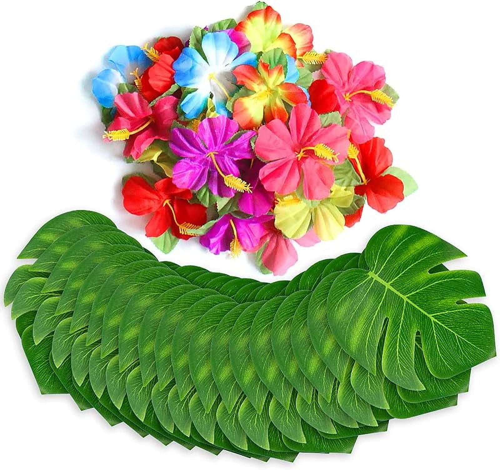 60Pcs Tropical Party Decorations Supplies Tropical Palm Leaves Hibiscus ...