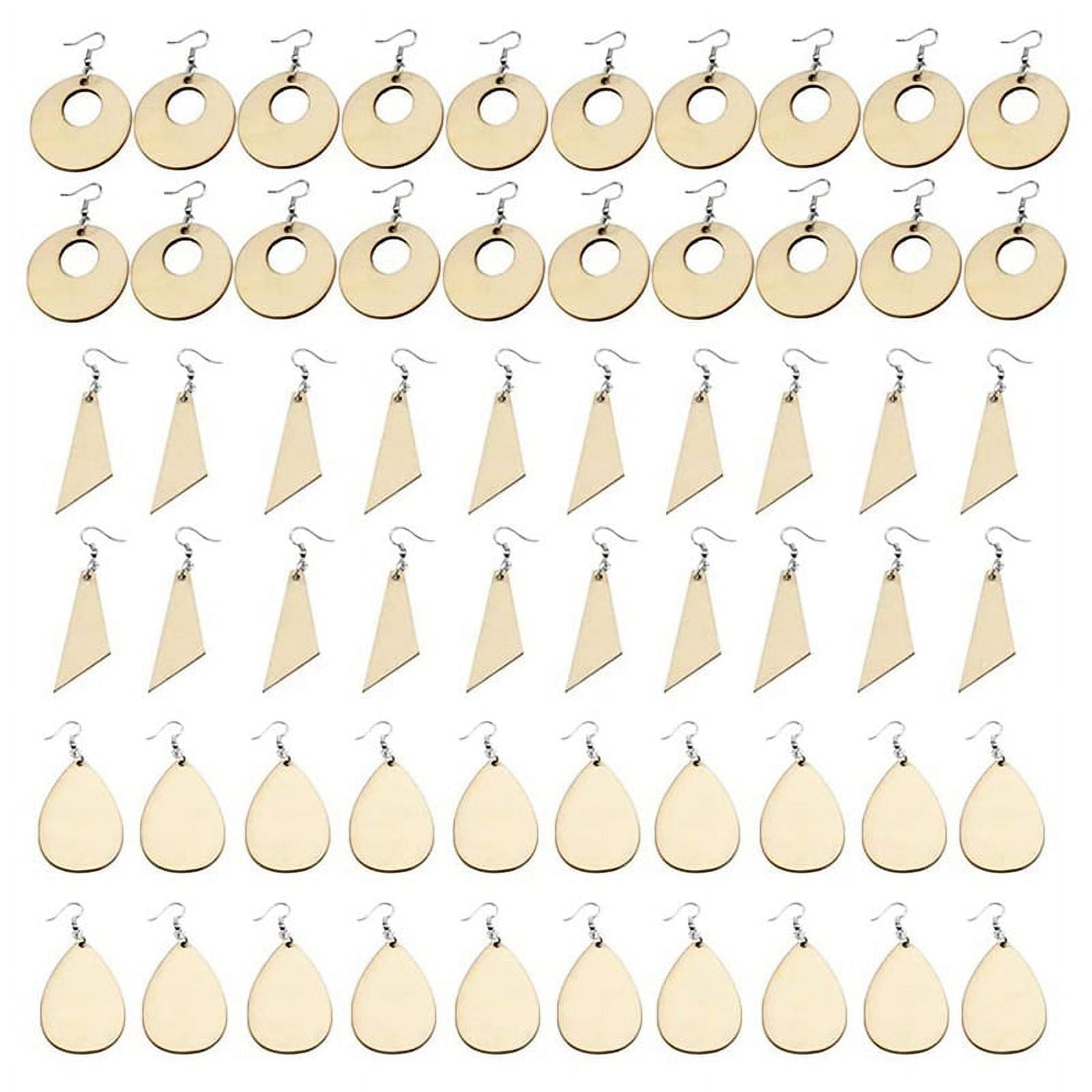 60Pcs Unfinished Wood Blank Earrings with Holes and Earrings Hooks for ...