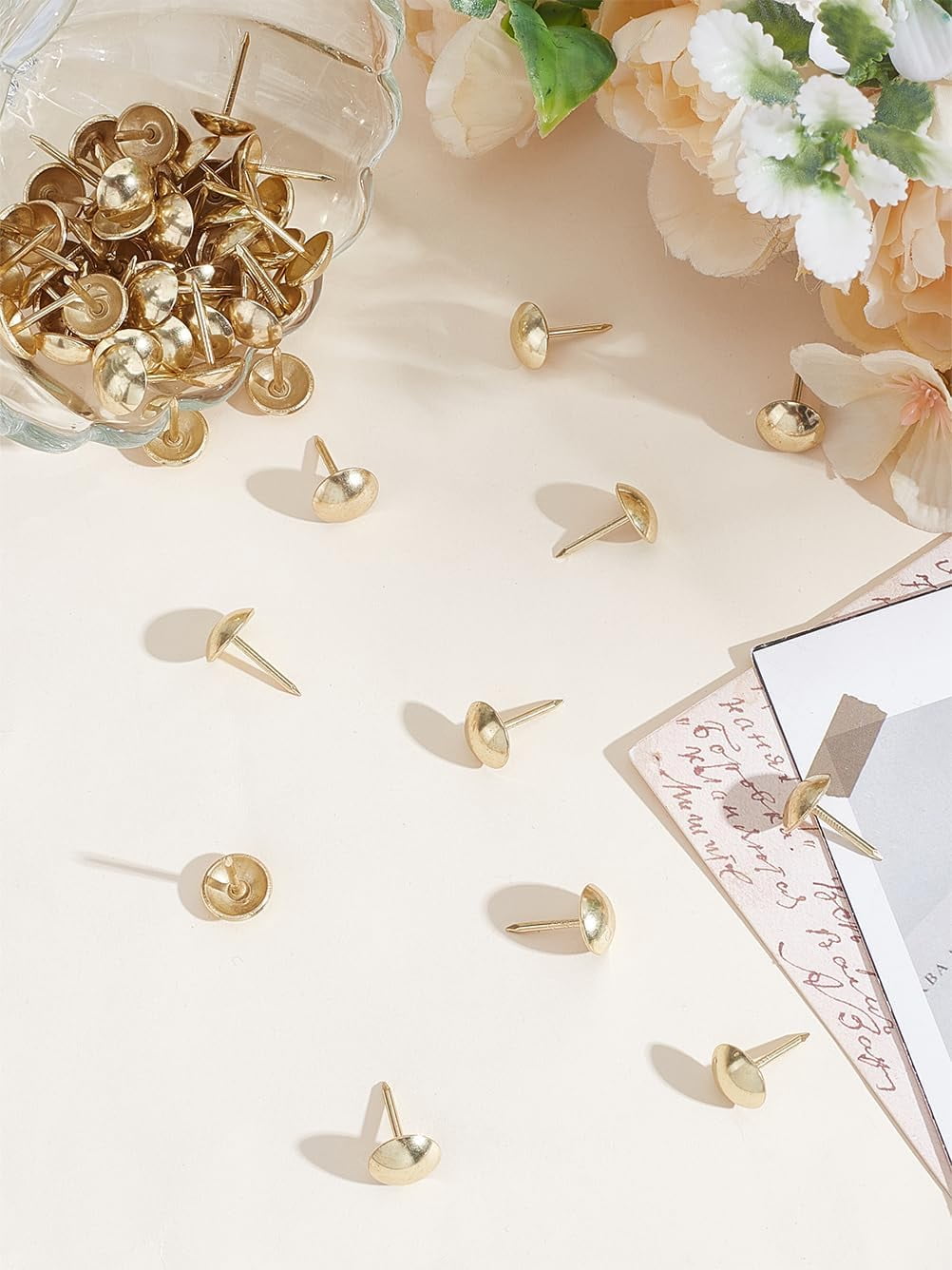 60Pcs Upholstery Tacks Decorative Furniture Nails Pins Gold Metal Thumb ...