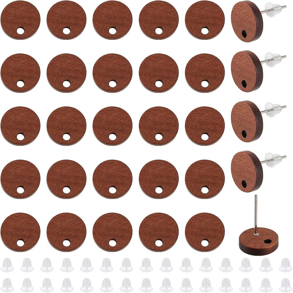 60Pcs Walnut Wood Stud Earring Findings with 316 Stainless Steel Pin ...