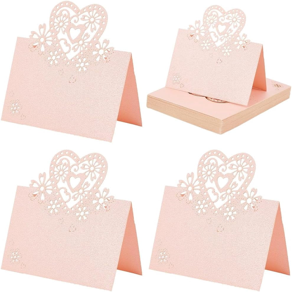 60Pcs Wedding Table Place Cards Pink Hollow Heart Paper 3D Seat Number ...