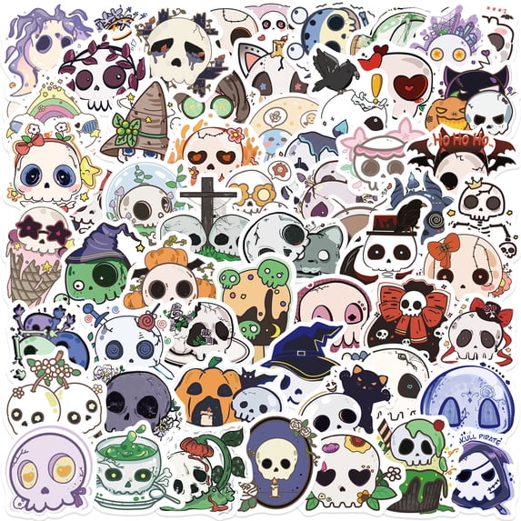 60Pcs Whimsical Skull Theme Stickers Halloween DIYer Craft Set PVC Safe ...