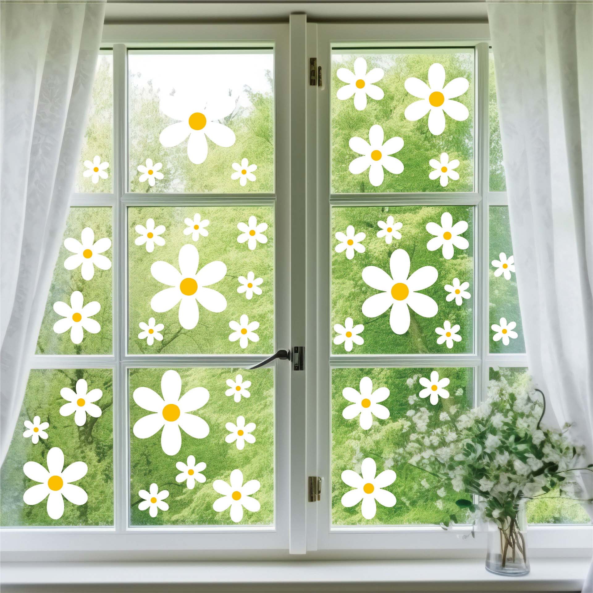 60Pcs White Flowers Window Clings Double-Sided Flower Stickers Window ...