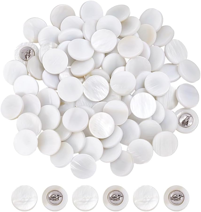 60Pcs White Shell Shank Buttons 1-Hole Flat Round MOP Buttons with ...