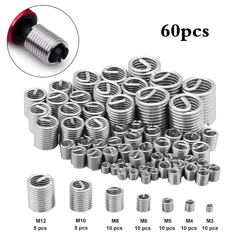 60Pcs Wire Thread Insert M3 M4 M5 M6 M8 M10 M12 Fastening Thread Insert ...