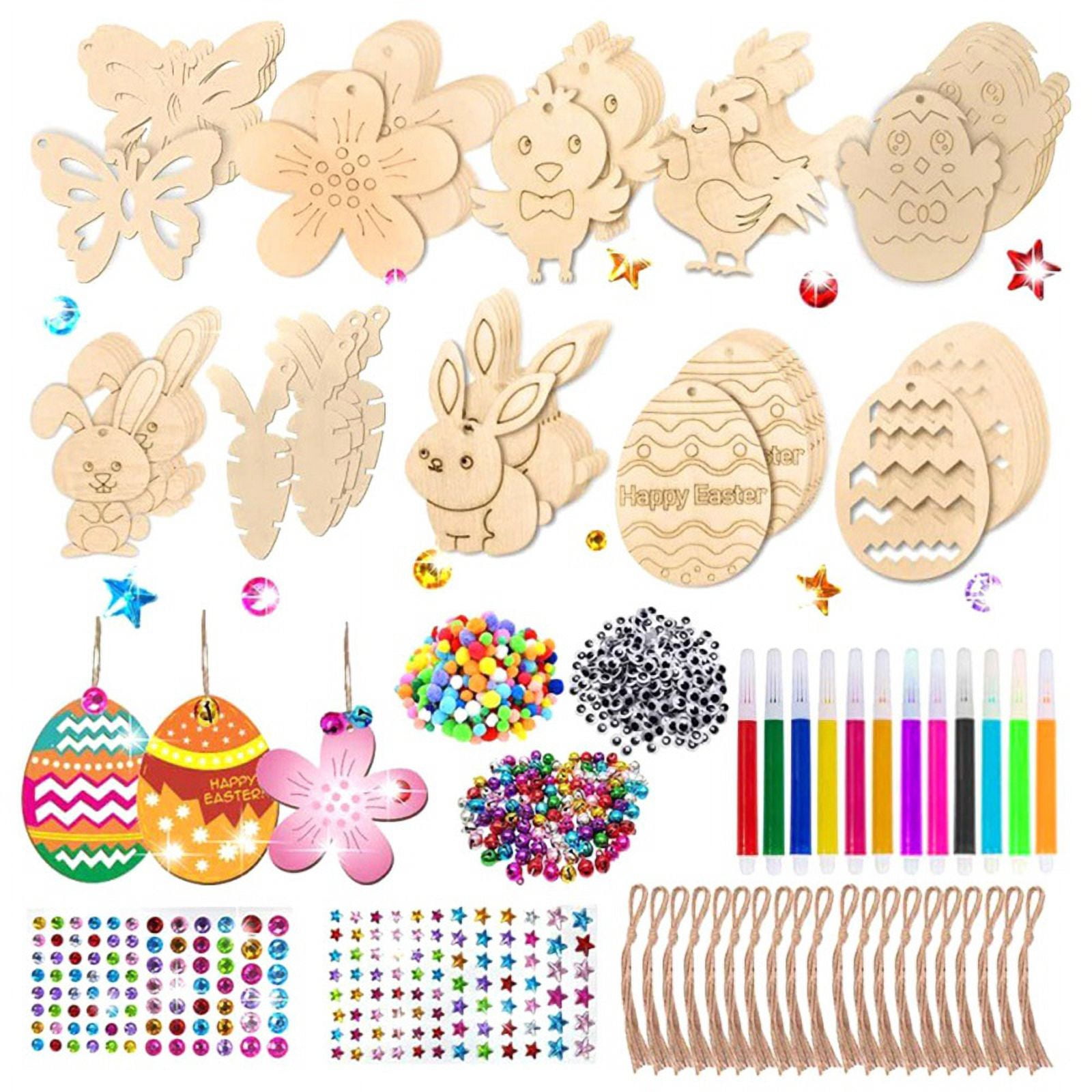 60Pieces Easter Kids Crafts Wooden Ornaments Unfinished Crafts Hanging ...