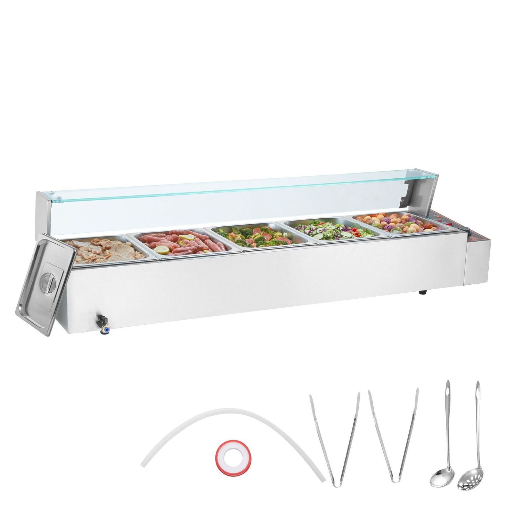 60QT Commercial Food Warmer, 5-Pan Steam Table - 1500W Stainless Steel ...
