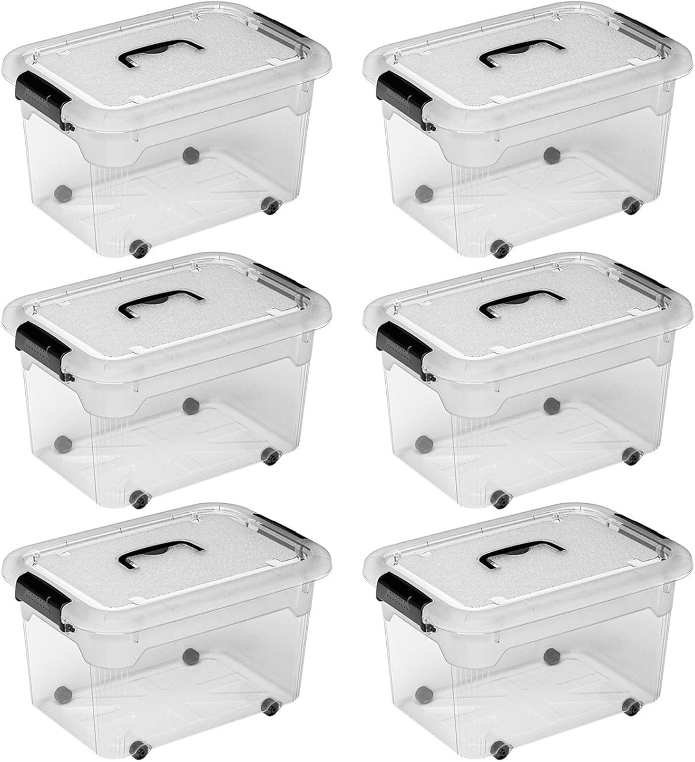 60Qt Stackable Plastic Storage Bins with Lids, Easy-Move Wheels, 6 Pack ...