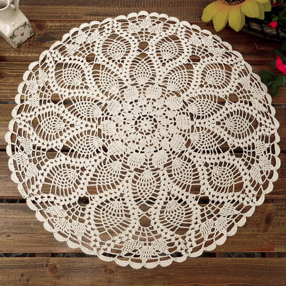 60Round Lace Tablecloth Beige Crochet Table Cloths Elegant Floral Table ...