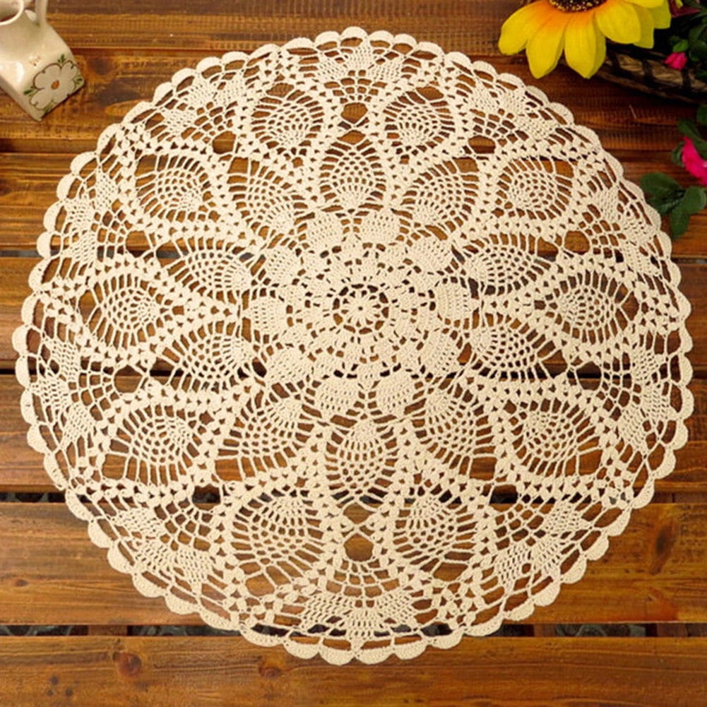 60'' Round Beige Cotton Tablecloth, Handmade Crochet Lace, Elegant ...