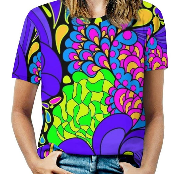 60S Hippie Psychedelic Pattern 2414 Women Print T Shirt Casual Off ...