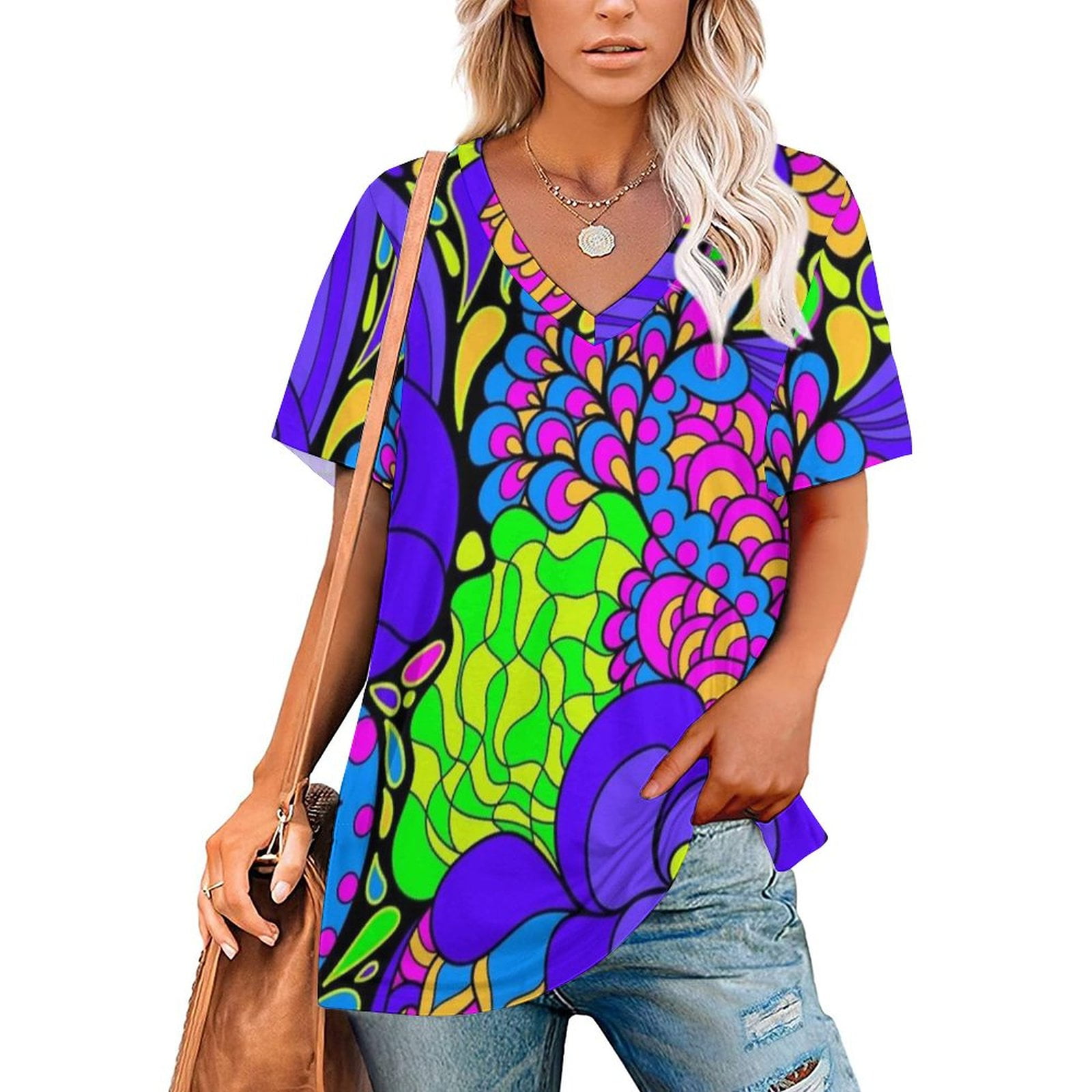 60S Hippie Psychedelic Pattern 2414 Women Print T Shirt Casual Off ...
